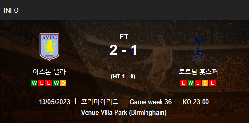 [EPL PREVIEW] 36R 아스톤빌라 VS 토트넘