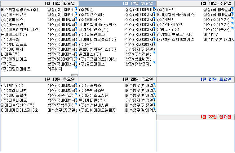 0117화 오늘의 장전 시황 美 증시 휴장
