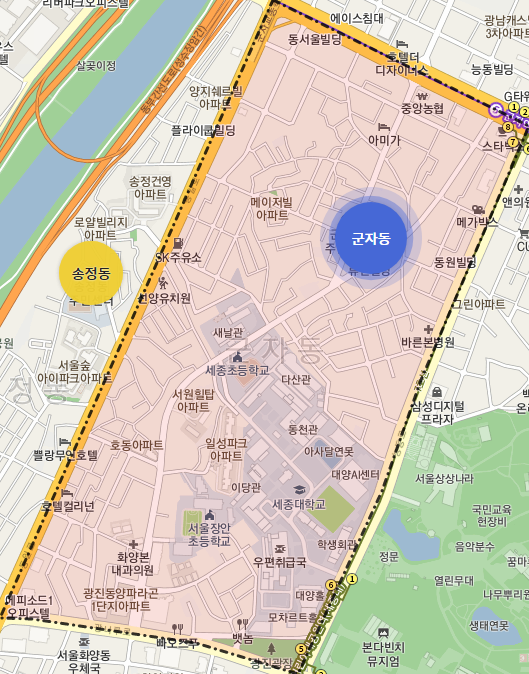 입지분석7분식서울시광진구군자동소상공인진흥공단