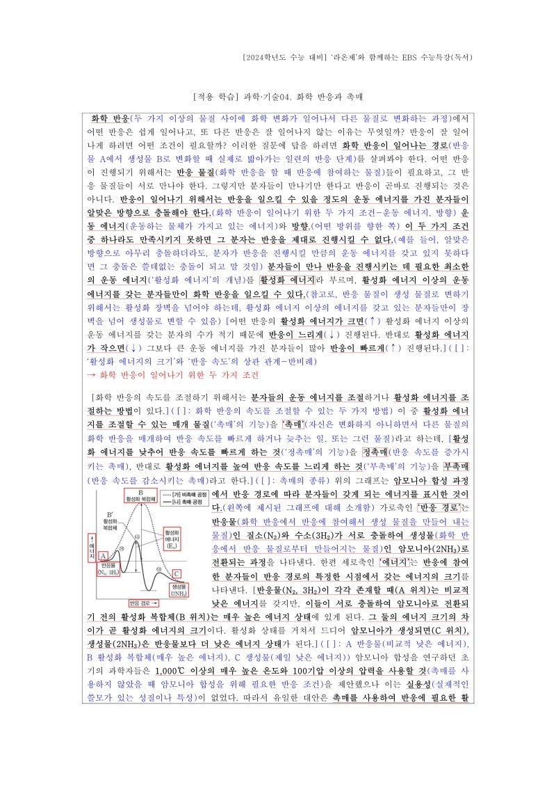 [2024학년도 EBS 수능특강 독서-적용 학습] 과학·기술04. '화학 반응과 촉매'