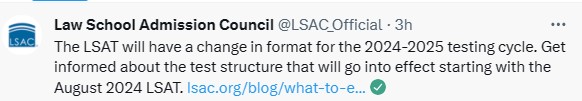 2024년 8월 LSAT부터 Test Format Change (내년 6월까지는 변경 없음)