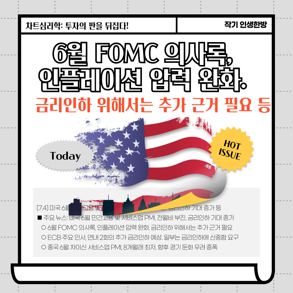 오늘의 국제 경제뉴스 6월 Fomc 의사록 인플레이션 압력 완화 금리인하 위해서는 추가 근거 필요 등 Insight Of