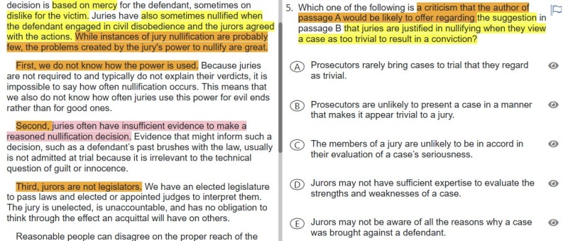 LSAT RC 키워드 위주 독해 Exercise - PT78_Section 4_Passage 1: Q5 정답 단서(source) 체크