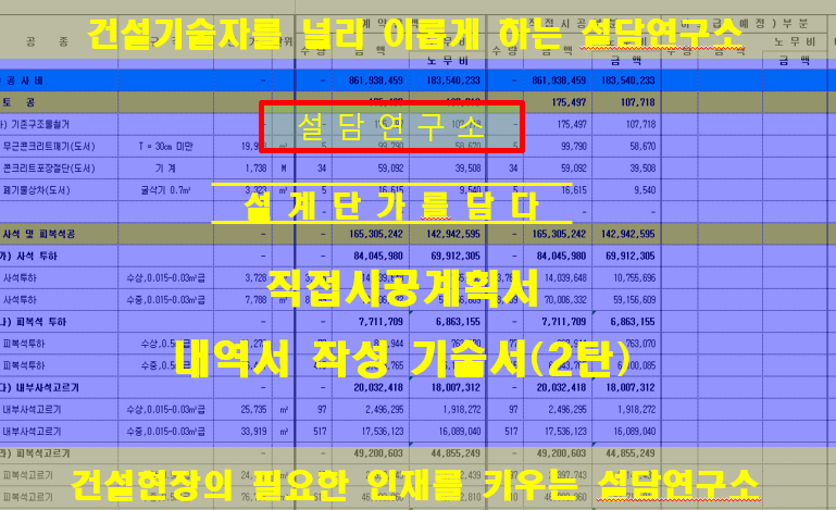 직접시공계획서 내역서 작성 기술서2탄
