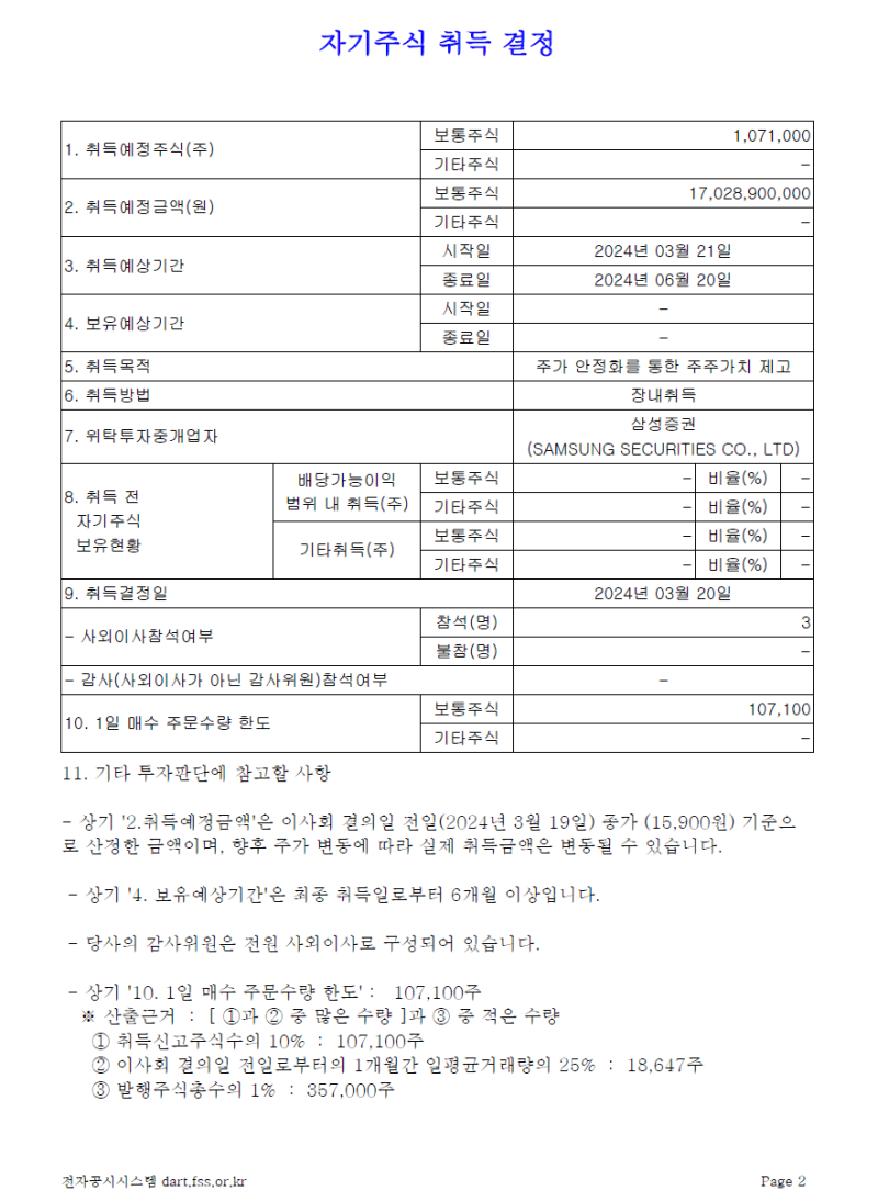 지분 양도 ⑧ 상법의 절차를 지키지 않고 자기주식을 취득했다