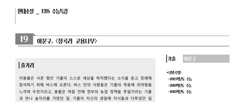Ebs 2025학년도 수능특강소설이문구 분석