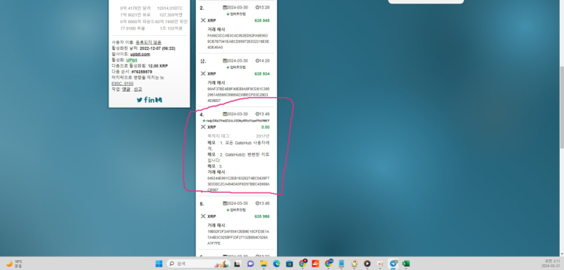 24년3월31일 03시30분 리플흐름 고래지갑변동