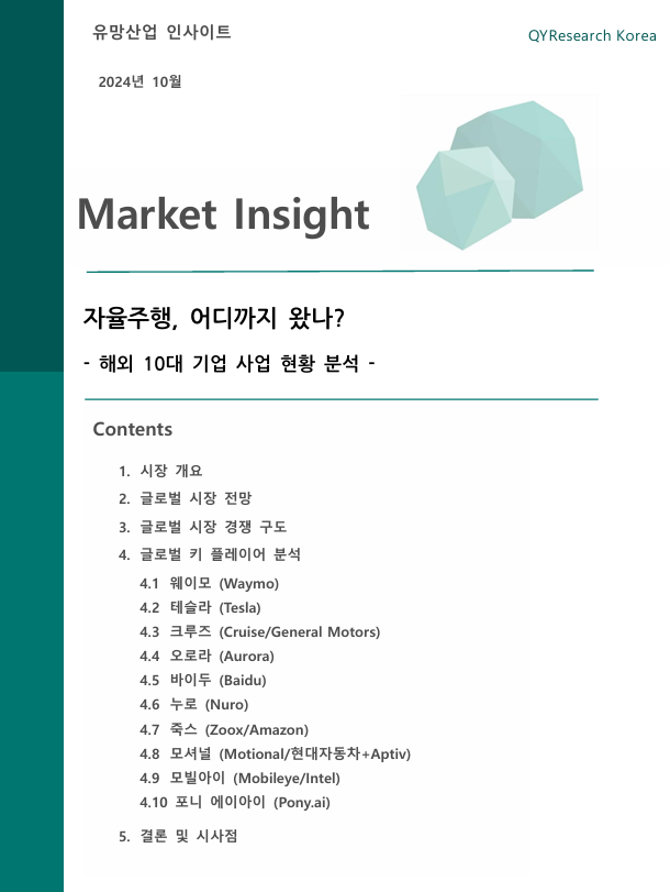 보고서 자율주행 어디까지 왔나 해외 10대 기업 사업 현황 분석 웨이모 테슬라 크루즈 등