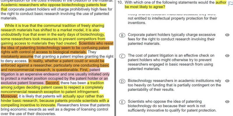 LSAT RC 키워드 위주 독해 Exercise - PT144_Section 1_Passage 2: Q10 정답 단서 ...