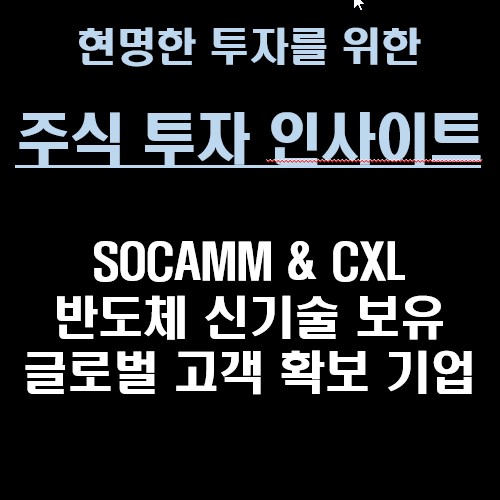 [주식 투자 인사이트] SOCAMM, CXL 등 반도체 신기술 보유 및 글로벌 고객사 확보 기업은?