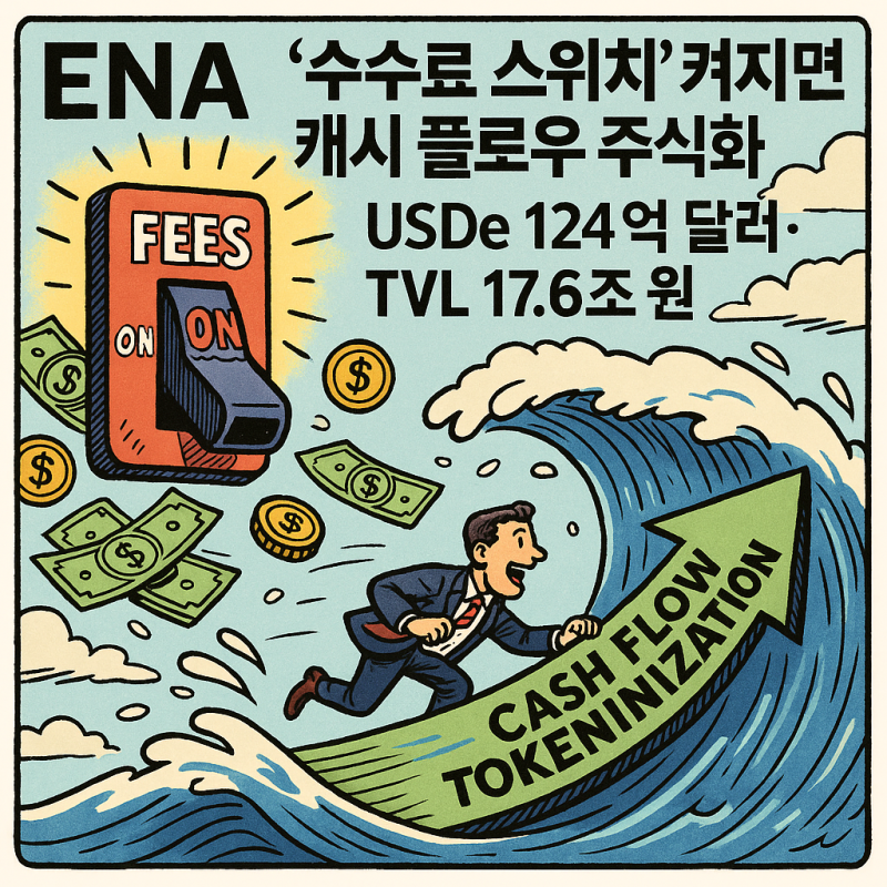 ENA, ‘수수료 스위치’ 켜지면 캐시 플로우 주식화—USDe 124억 달러·TVL 17.6조 원이 만든 다음 파도는 어디까지? 에테나