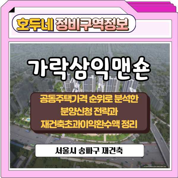 가락삼익맨숀 재건축 공동주택가격 순위로 분석한 분양신청 전략과 재건축 초과이익환수액 정리송파구 재건축