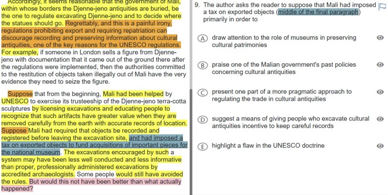 LSAT RC 키워드 위주 독해 Exercise - PT147_Section 3_Passage 2: Q9 정답 단서(source) 체크