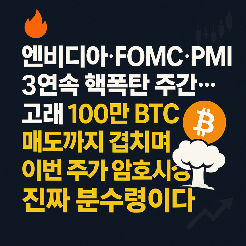 🔥 “엔비디아·FOMC·PMI 3연속 핵폭탄 주간… 고래 100만 BTC 매도까지 겹치며 이번 주가 암호시장 ‘진짜 분수령’이다”