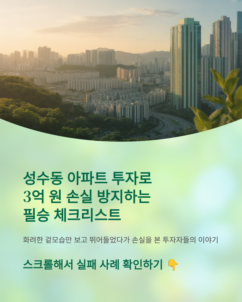 [실패사례] 성수동 아파트 투자로 3억 원 손실 방지하는 필승 체크리스트